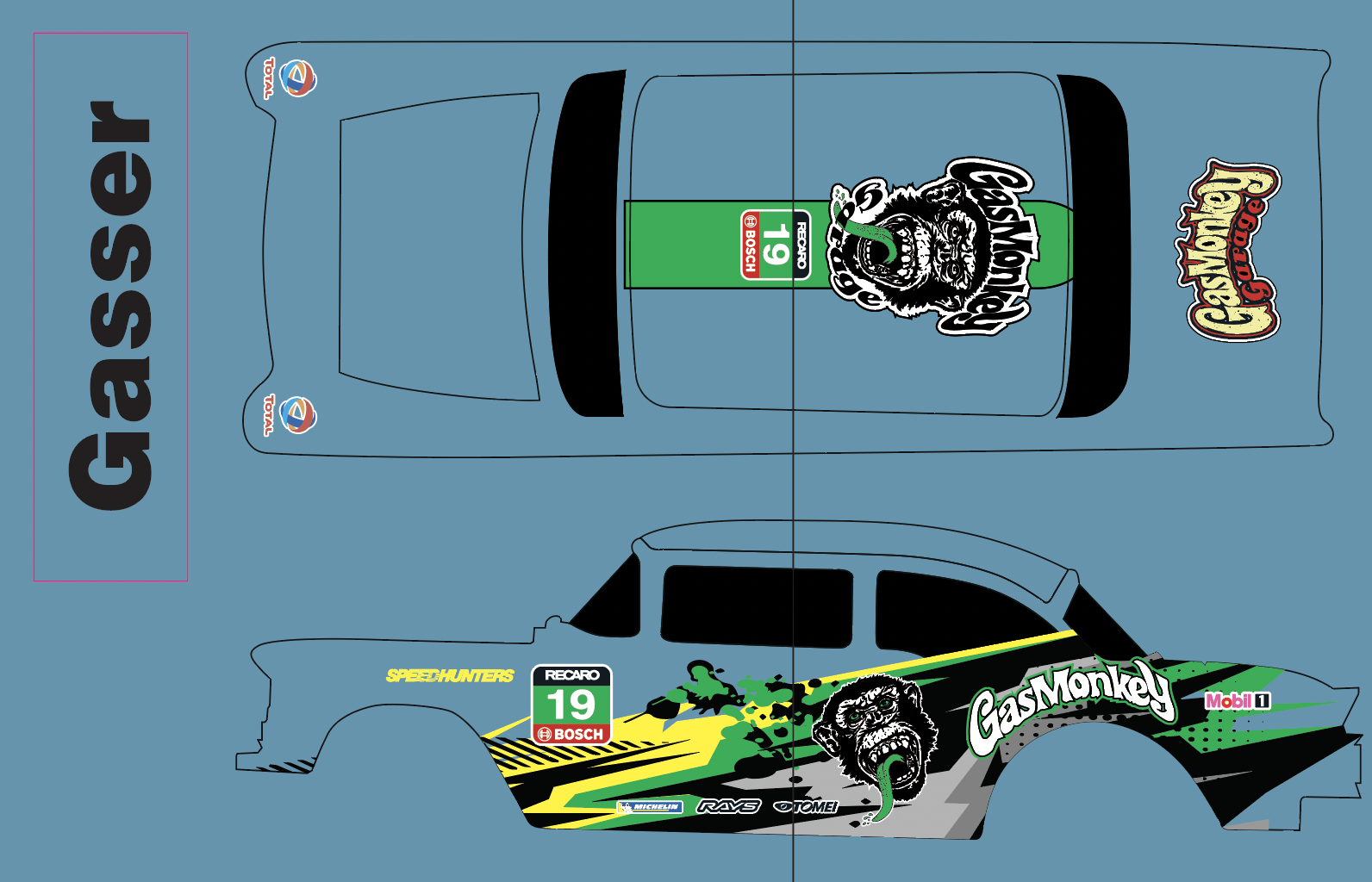 Gas Monkey Waterslide Decals 1/64 for Hot Hw '55 Gasser & all Cars1/64 ...