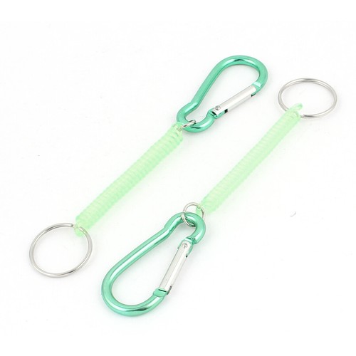 2pcs Green Plastic Spiral Spring Coil Keychain Key Chain Rope Carabiner ...
