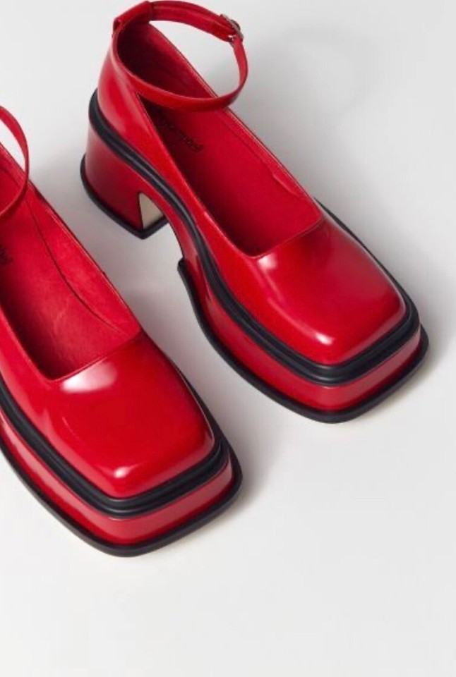 Free People Jeffrey Campbell Lizzy Platform Mary Jane Red Black Shiny ...