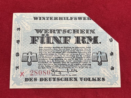 WWII WW2 German Nazi Germany Third Reich WHW Geldlotterie Currency Note ...