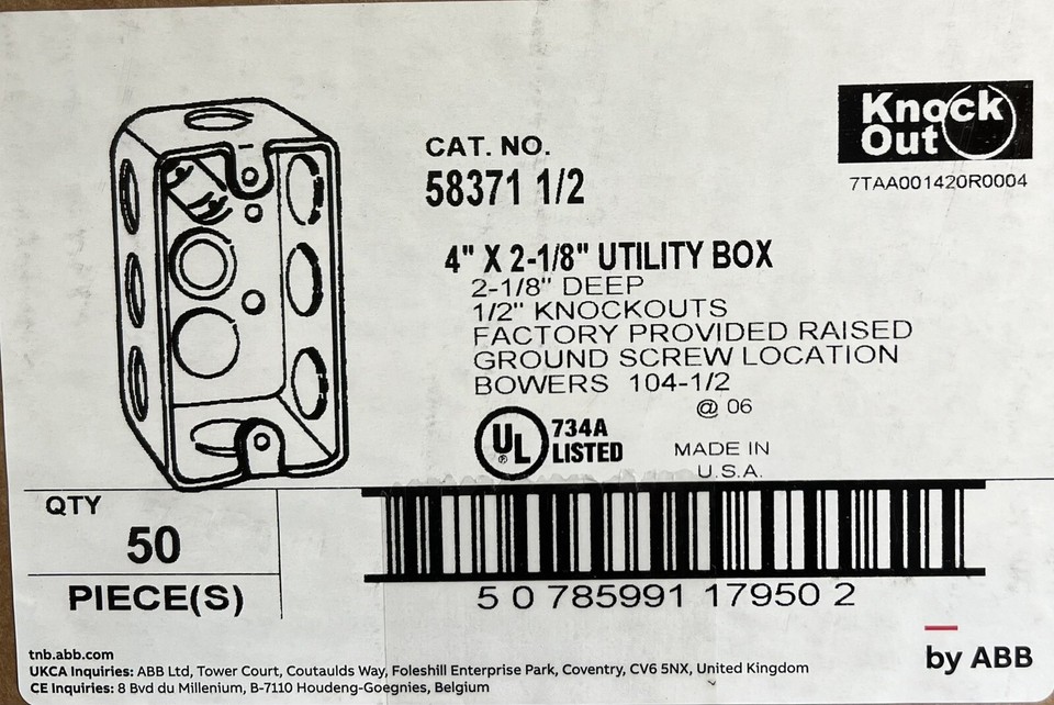 T & B Knock Outs (Box Of 50) 58371 Steel Utility Boxes 4" x 2-1/8" | eBay