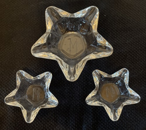 3 Vtg Star Shaped Clear Heavy Glass Candy/Trinket Dish/Ashtray Monogram ...