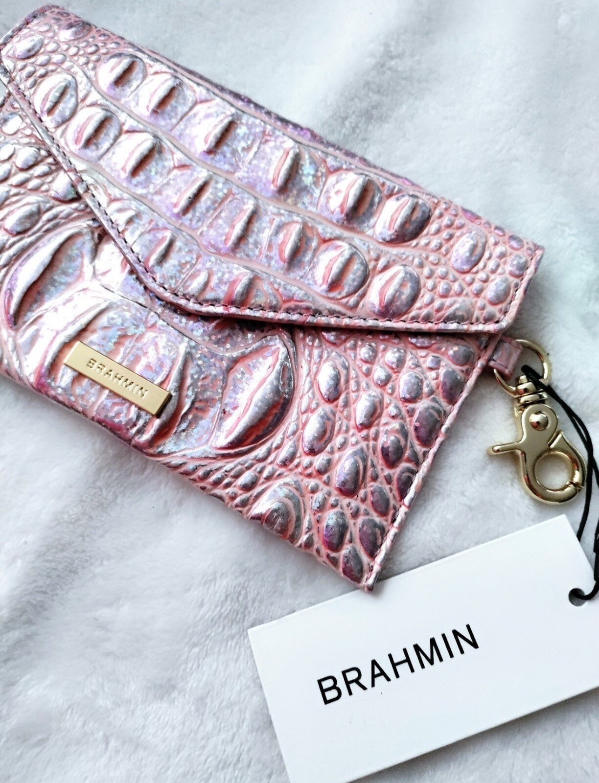 BRAHMIN MINI ENVELOPE CASE PIXIE DUST MELBOURNE GENUINE LEATHER PINK ...