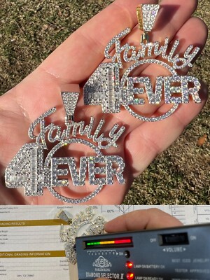 MOISSANITE 925 Silver / Gold Family Forever 4EVER Iced Hip Hop Necklace ...