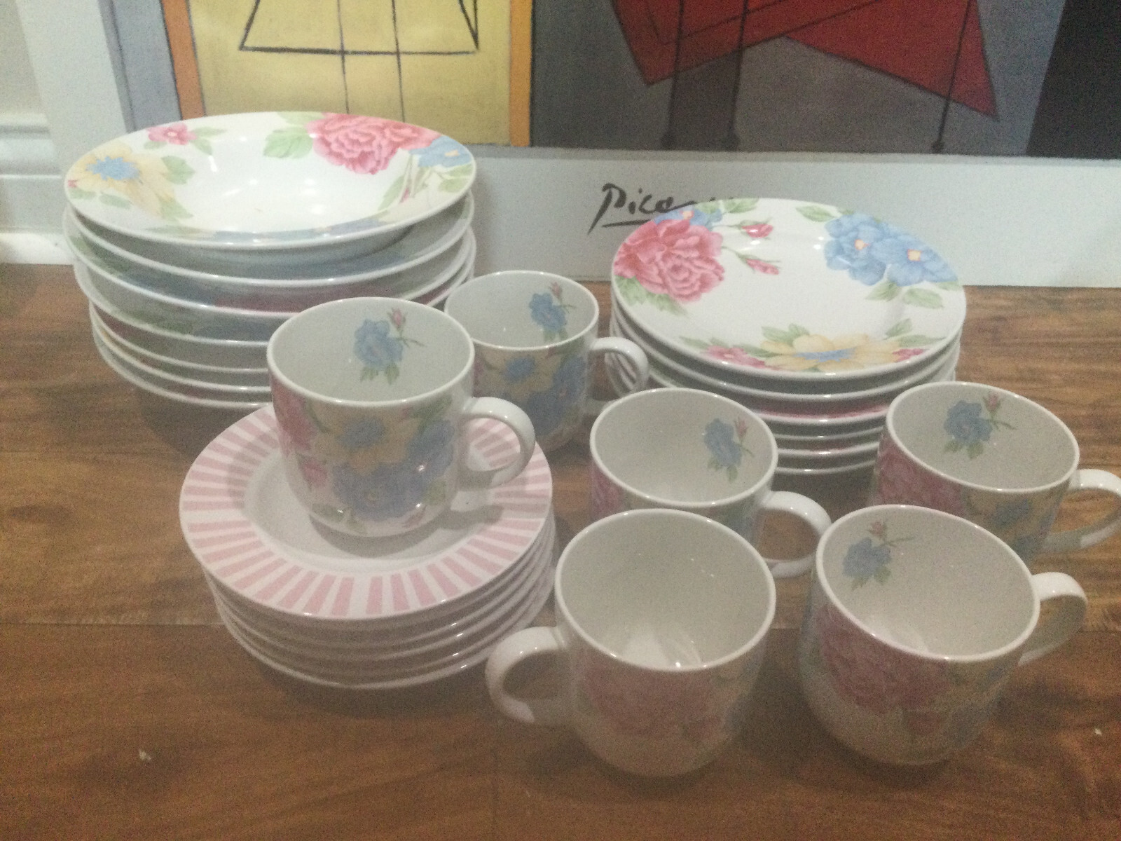 6pc - Prima rosa peony salad plates. 8” Tienshan # 2208 Stoneware EXC ...