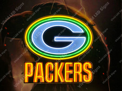 Green Bay Packers Man Cave 24"x24" Vivid LED Neon Sign Light Lamp With ...