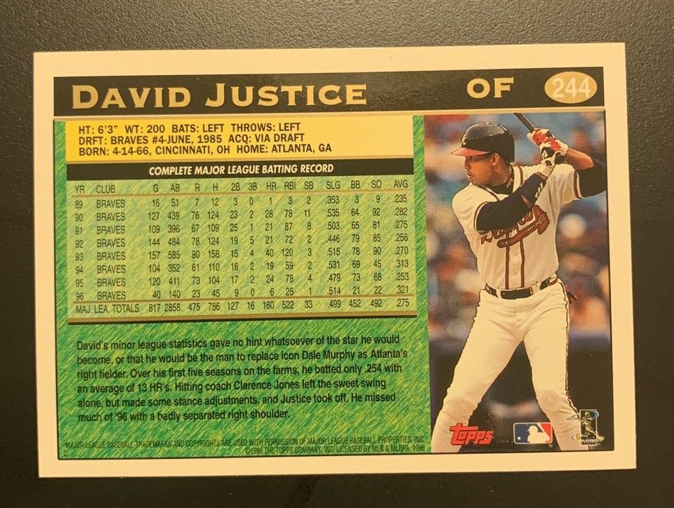 1997 Topps David Justice #244 | eBay