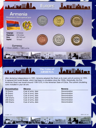 Littleton World Coin Set Armenia UNC 500,200,100,50,20 Drams 2003 10 ...