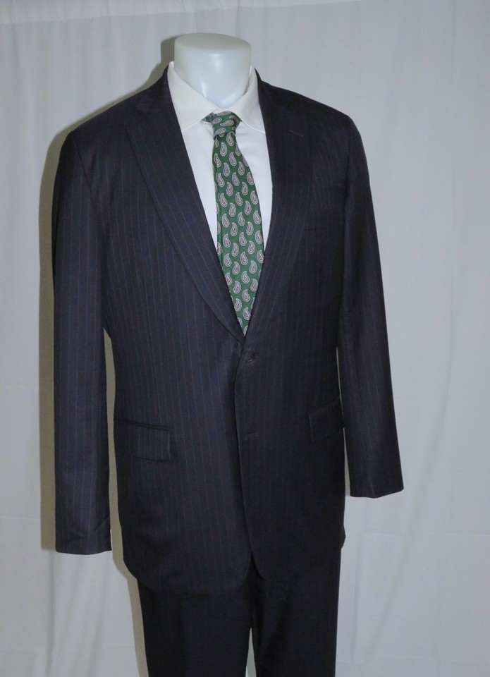 Paul Stuart Stuart III Silky Powder Navy Blue Pinstriped Two Button ...