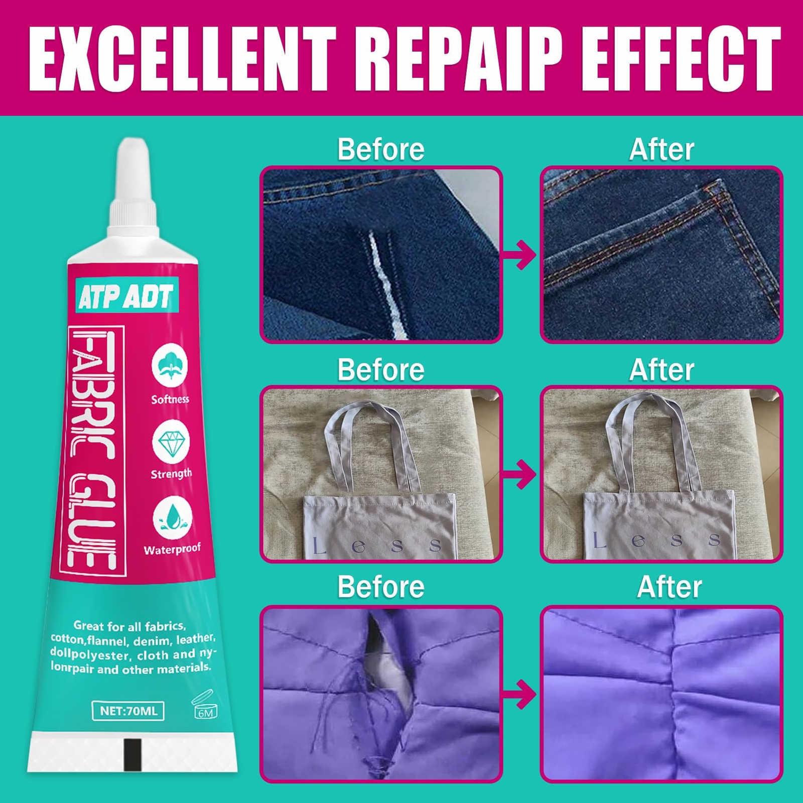 Waterproof Mighty Mend it All Fabric Glue, Permanent Clear Washable ...