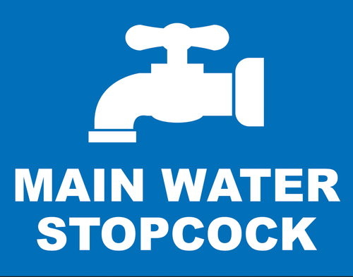 Main Water Stopcock Warning Sign Self Adhesive Gloss Sticker 160mm x ...