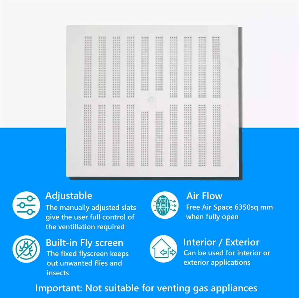 Air Vent Cover Flyscreen Hit & Miss Slide Fly Mesh Adjustable Grille ...