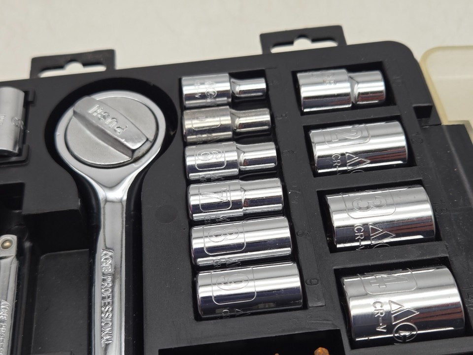 Ace Professional Socket Wrench Tool Set Metric 3/8 & 1/4 Drive 30 Pc ...