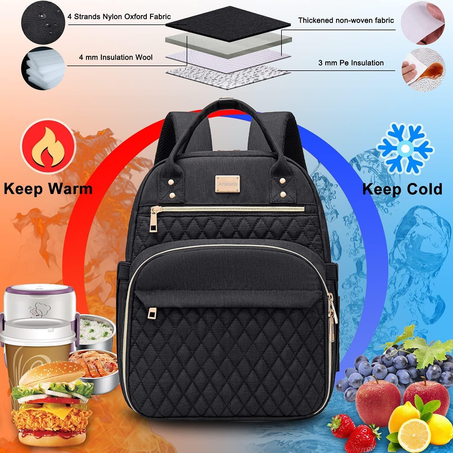 Artelaris Stylish Insulated Lunch Backpack Women Waterproof Travel Bag ...