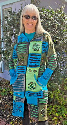 Rising International NEPAL Duster Jacket HIPPIE HANDMADE BLUE Patchwork ...