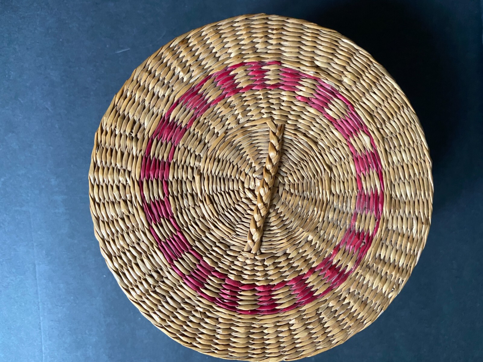 Vintage Handwoven Painted Round Sweetgrass Storage Basket Lid and ...