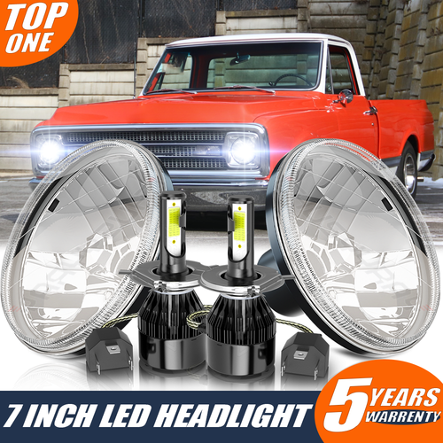 pair 7"Round Led Headlight H4-H13 Hi/Lo Bulb for Chevy C10 C20 C30 G10 ...