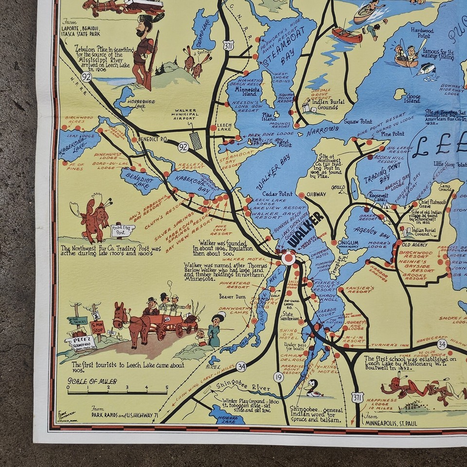 1940 Leech Lake Map Frank Antoncich Minnesota | United States | Vintage ...