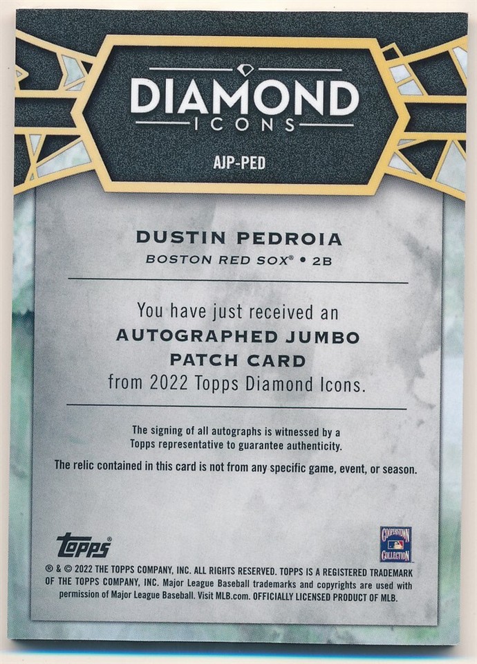 DUSTIN PEDROIA 2022 TOPPS DIAMOND ICONS AUTOGRAPH 3 COLOR PATCH AUTO SP ...