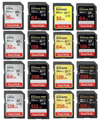 SD Card SanDisk 32GB 64G 128G 256G 512G 16G 1T Ultra Extreme PRO SDXC ...