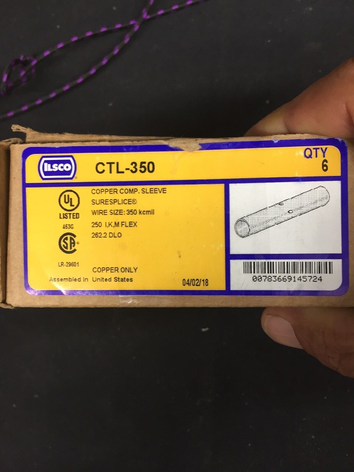 1 ILSCO CTL-350 350 Copper Compression Sleeve, Long Barrel | eBay