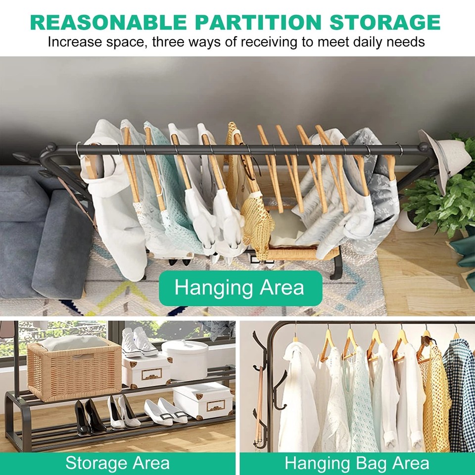 2 Layer Clothes Rack Heavy Duty Clothing Garment Rack Double Hanging ...