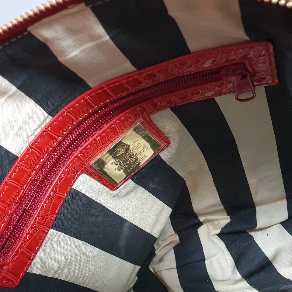 Vivienne Westwood Croc Bag Shoulder Handbag Red Glitter Orb Gold Tote ...