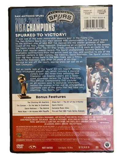 San Antonio Spurs 2002-03 NBA Champions Official NBA DVD Feature Red ...