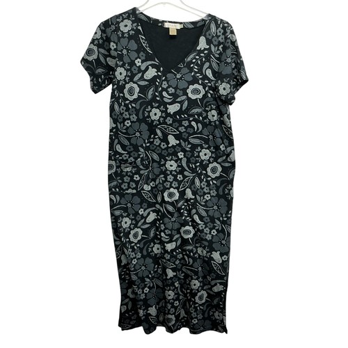 Fresh Produce Dress Womens XL Black Gray Floral V-Neck Pockets Made in ...