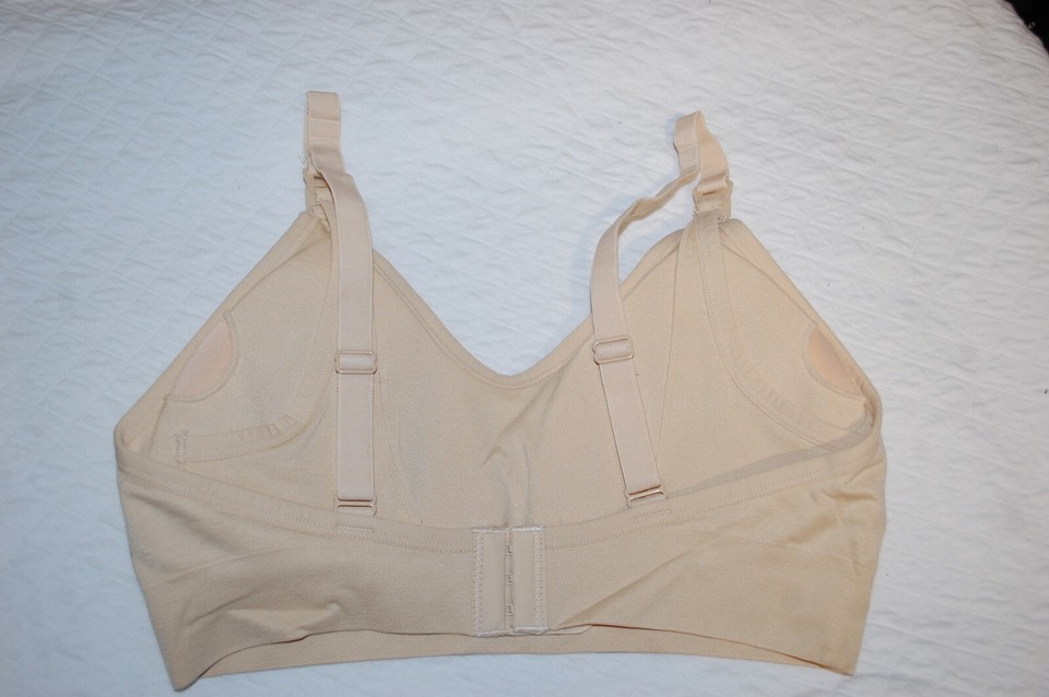 Womens BEIGE MATERNITY BRA One Hand Nursing Clasp REMOVABLE PADS ...