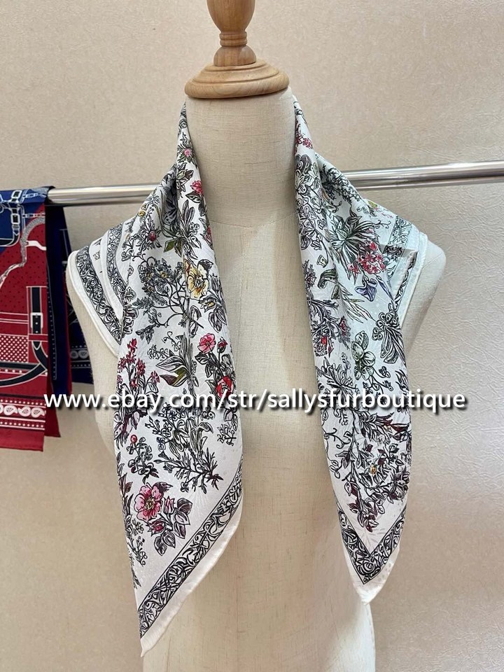 Sally Quality 16 Momme Jacquard Twill Silk Flowers Print 2 Face Neck ...