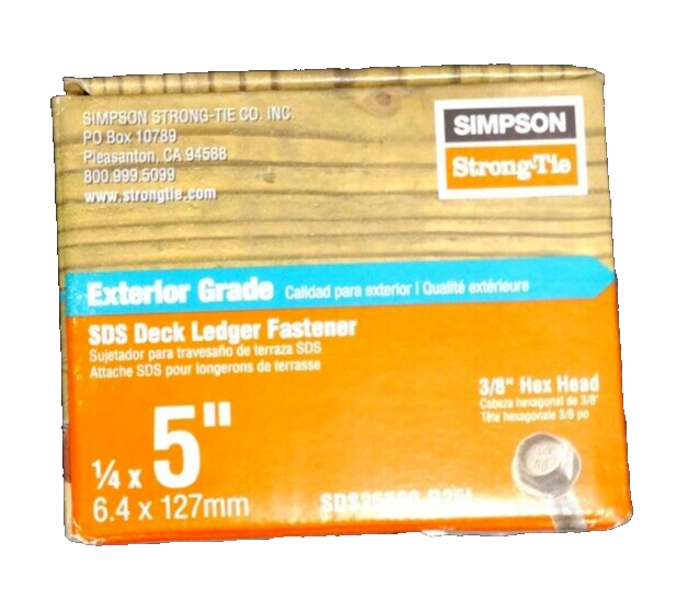 25Pk Simpson Strong-Tie 1/4"X5" Hex Head Ledger Deck Screw SDS25500 ...