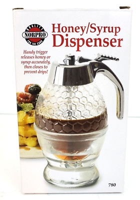 Norpro Honey Syrup Dispenser Pot Jar 8oz. Glass Bee Hive with Trigger & Stand | eBay