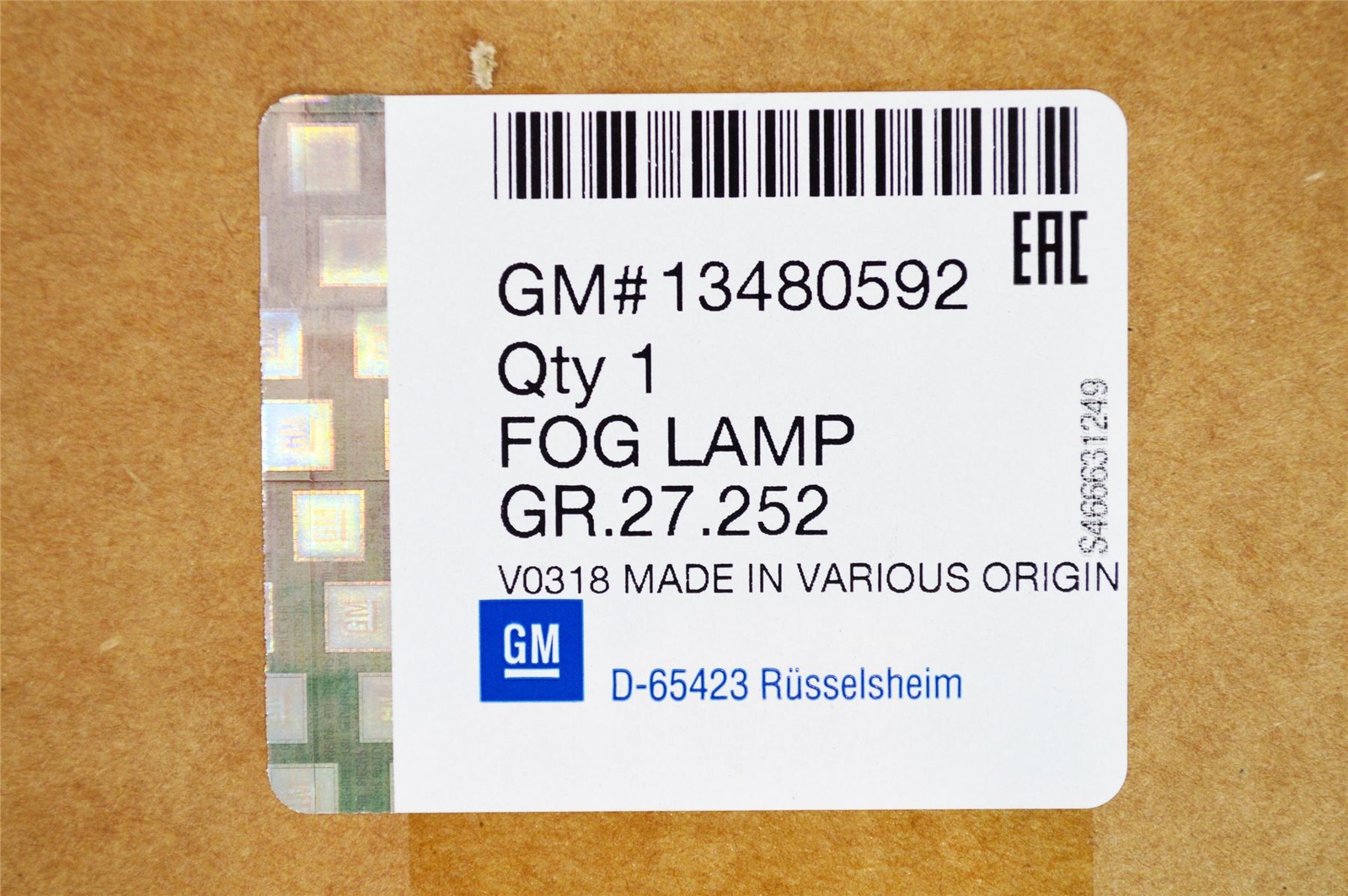 13480592 ORIGINAL Vauxhall Adam In Bumper RIGHT SIDE REAR FOG LIGHT ...