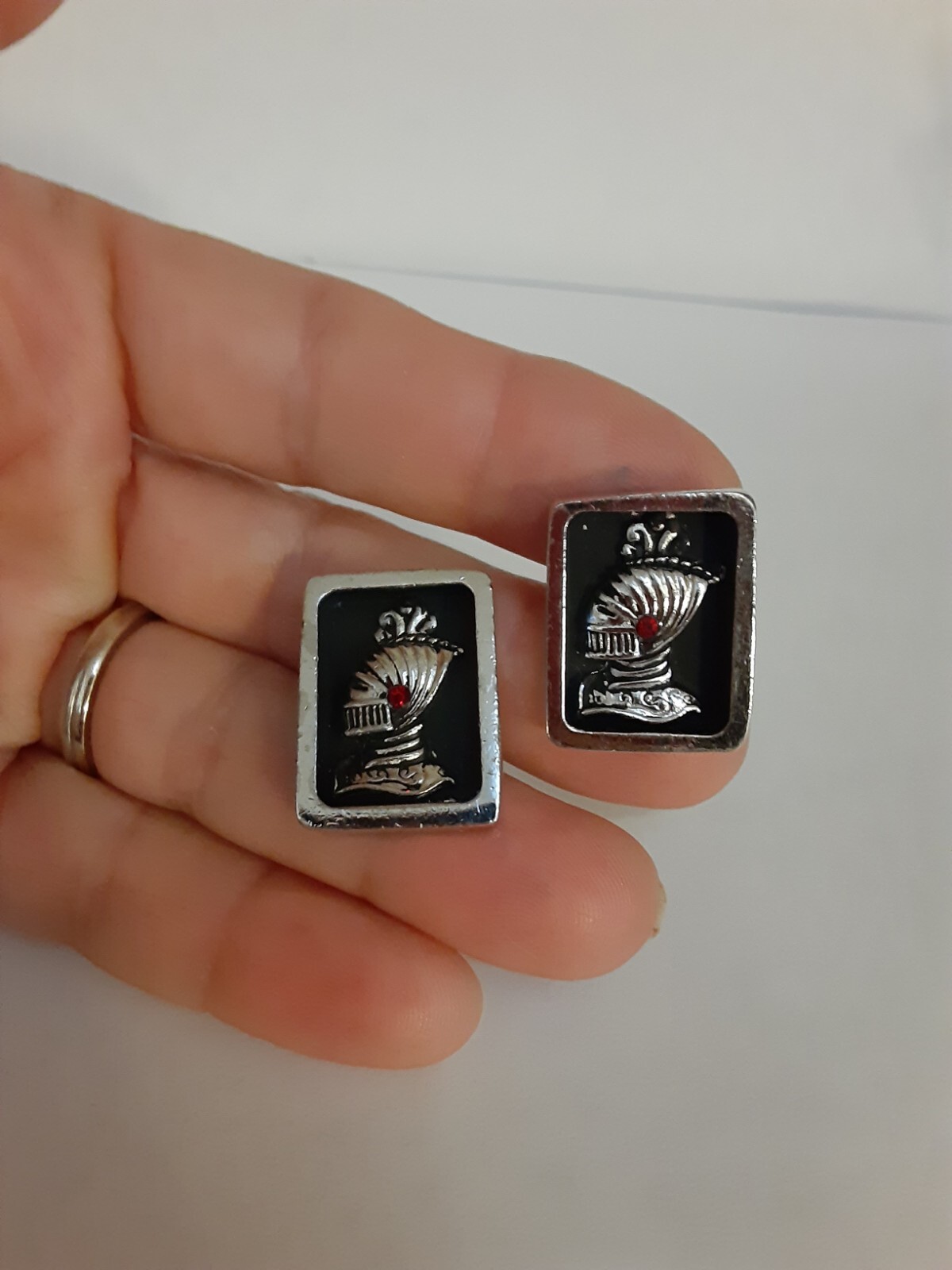 Vintage Swank Silver tone Mideivel Knight Red Glass Stone Cufflinks | eBay