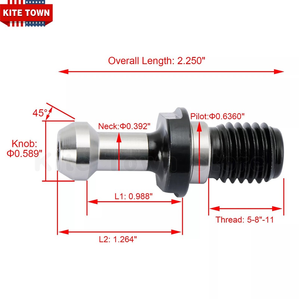 20Pcs CAT40 45° 0.589" Pull Stud Retention Knob Replacement For HAAS ...