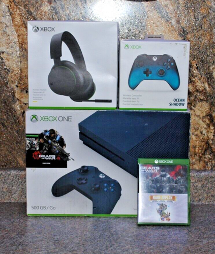Xbox One S (500GB) w/ Wireless Headset, Ocean Shadow controller ...