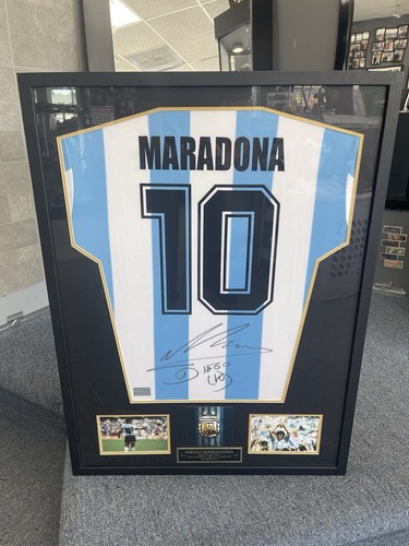 DIEGO MARADONA FRAMED HAND SIGNED ARGENTINA 1986 HOME SHIRT / ICONS COA ...