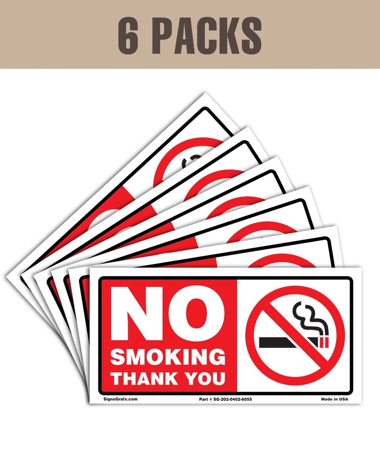 SIGNOGRAFX No Smoking Sticker Signs for Business, 6 Pack 4x2 Inch | eBay
