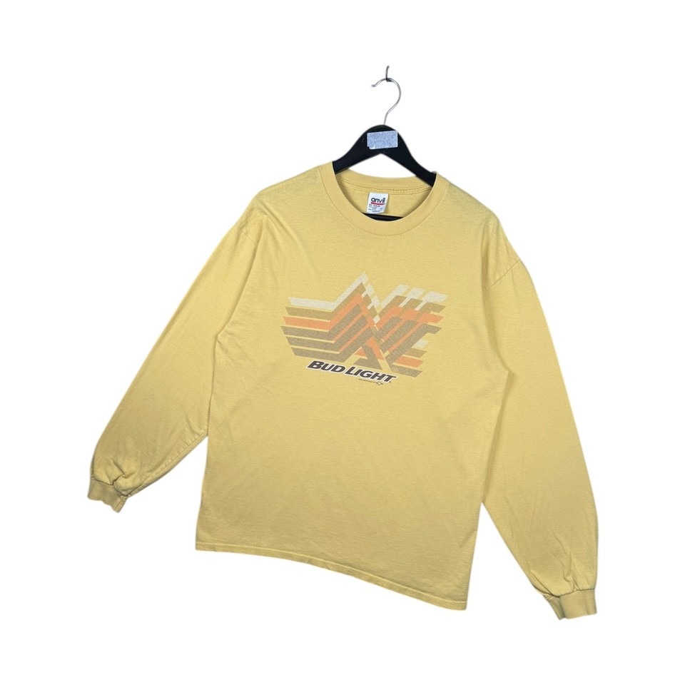 Vintage Bud Light Retro Logo Graphic Long Sleeve Yellow Mens Large | eBay