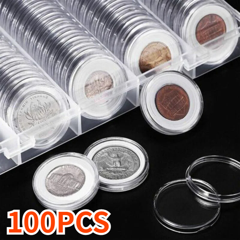 100 Direct Fit Airtight 18mm Coin Capsules Storage Holder Container for ...