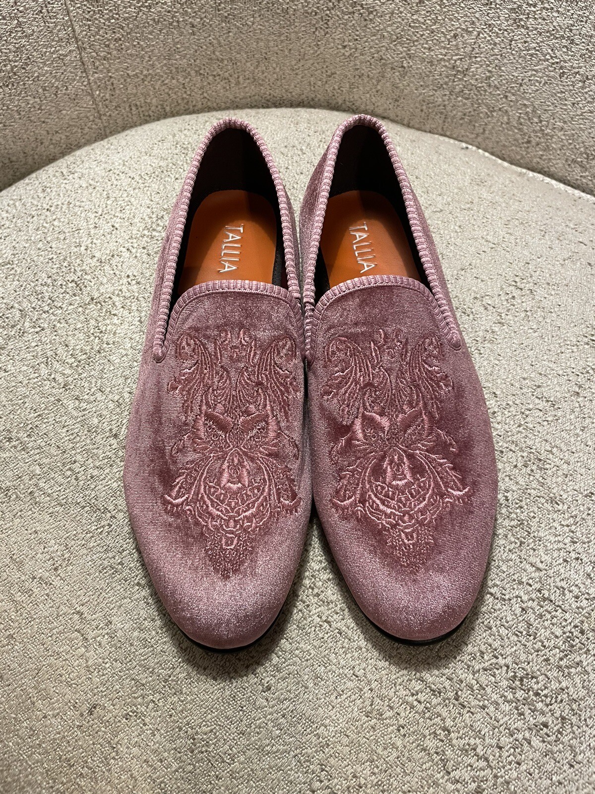 Tallia Pink Velvet Embroidered Smoking Slipper - Gem