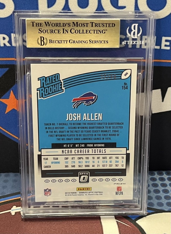 2018 Panini Donruss Optic Josh Allen Rated Rookie RC Purple #/50 BGS 9. ...