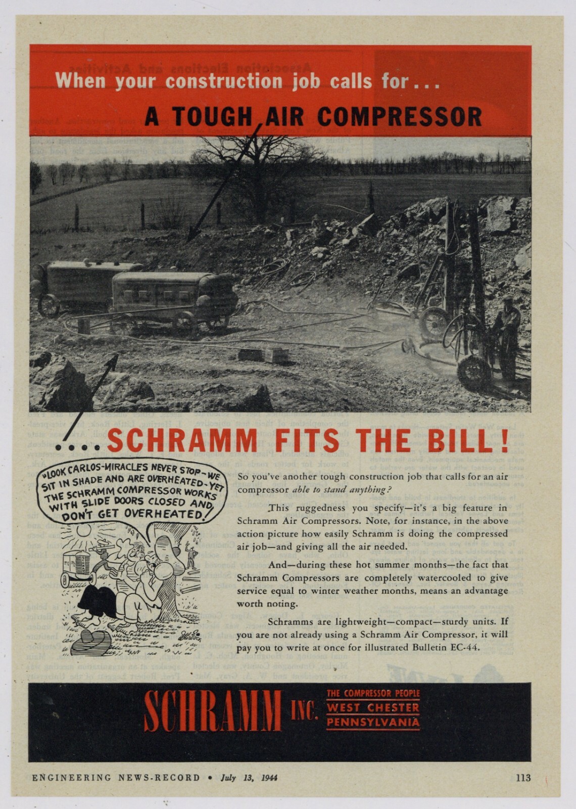 1944 Schramm Air Compressors Ad: Schramm Fits the Bill - West Chester ...
