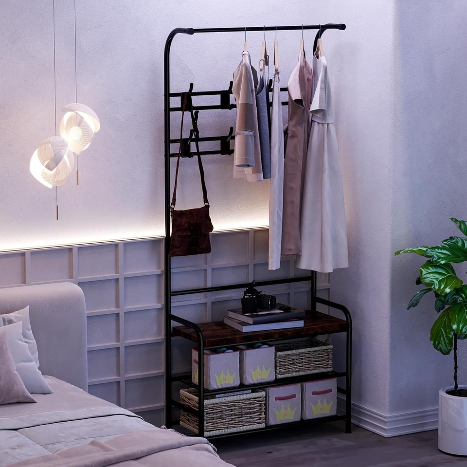 Hall Tree with Shoe Storage Bench Entryway Coat Rack with 8 Hooks | eBay UK