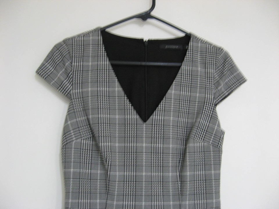 PORTMANS BLACK+WHITE CHECK V-NECK PENCIL DRESS WITH BIAS CUT HEM SIZE 8 ...