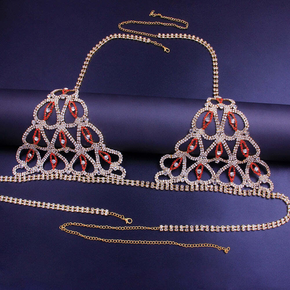 Rhinestone Heart Bikini Jewelry Lingerie Set Bling Bra Thong Crystal ...