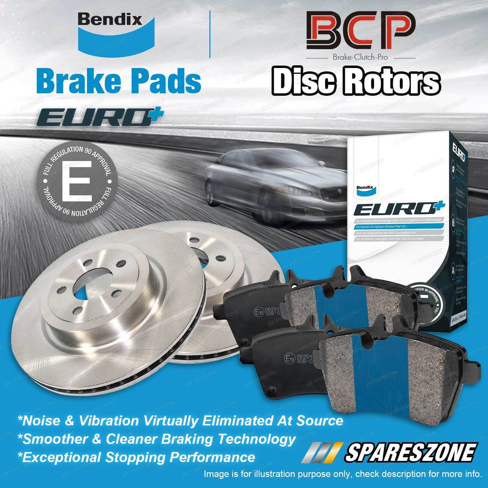 Rear Disc Rotors + Bendix Euro Brake Pads for BMW 123d 130i E87 Lci ...