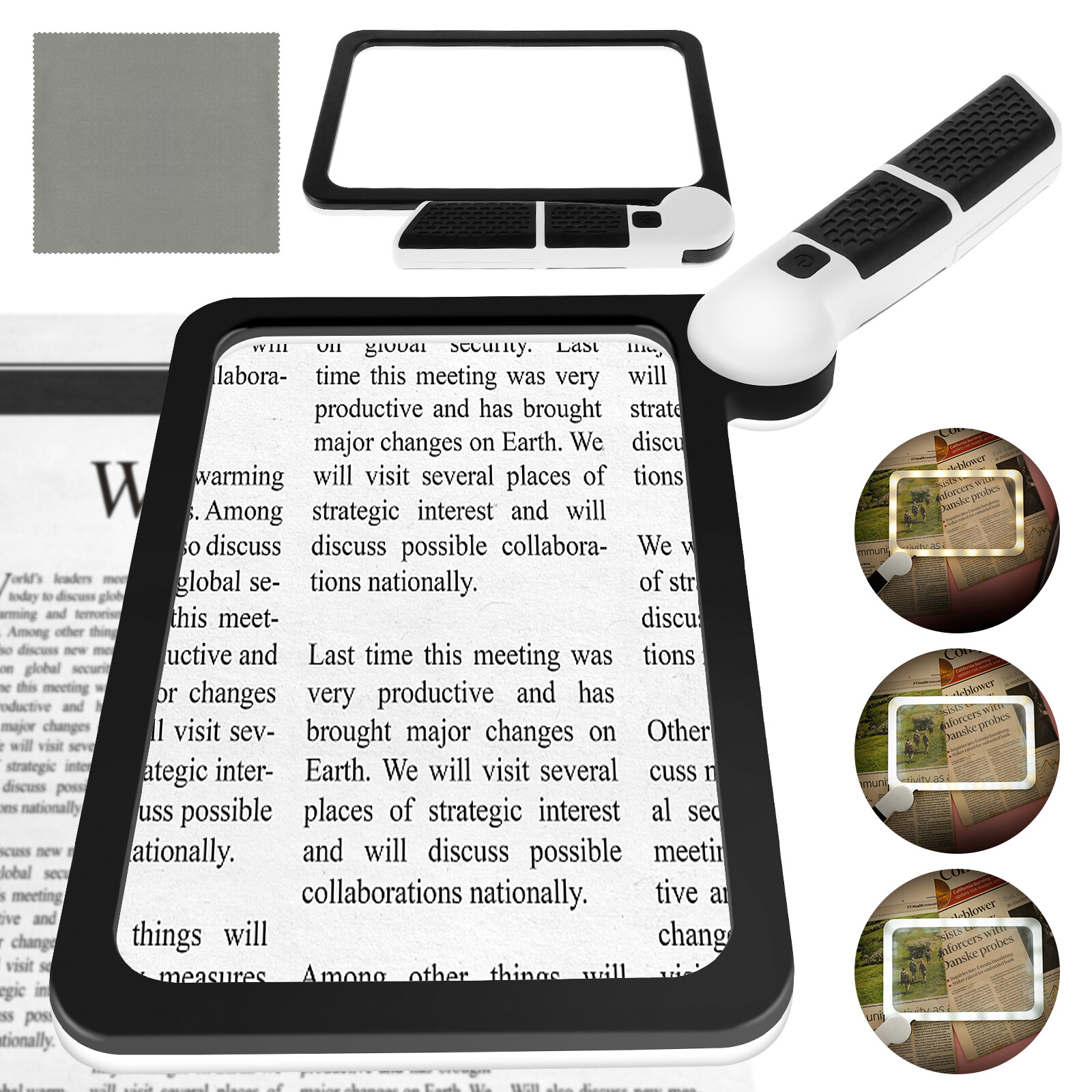 Large Foldable 5X Magnifying Glass 48 LED Light Reading Book Magnifier ...