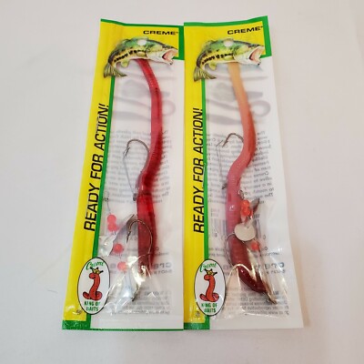 Creme Pre-Rigged Prop Weedless Double Hook 6" Red & Live Scoundrel Worm ...